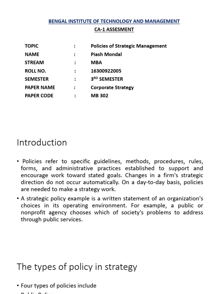 Strategic Management Policies Overview | PDF | Policy | Strategic ...