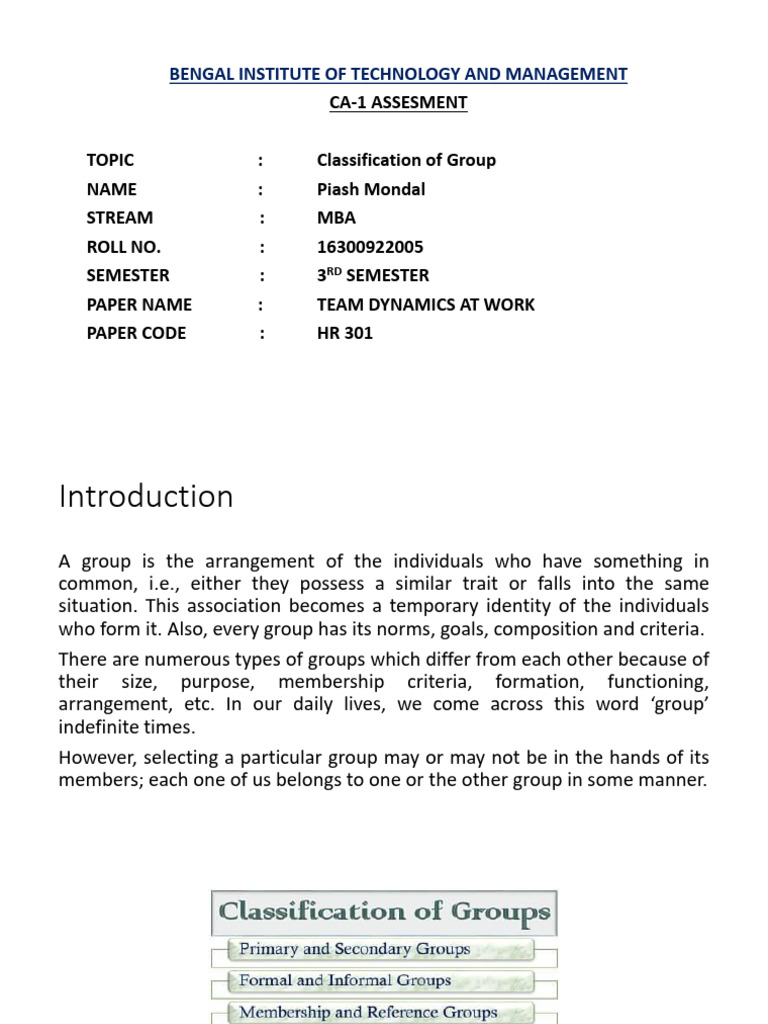 Classification of Group | PDF
