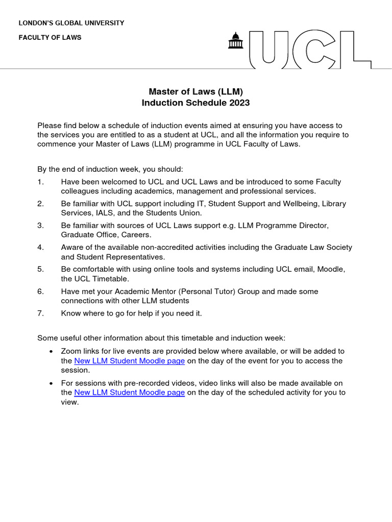 LLM Induction Schedule 2023-2024 (On Moodle 18-09) | PDF | University College London | Libraries