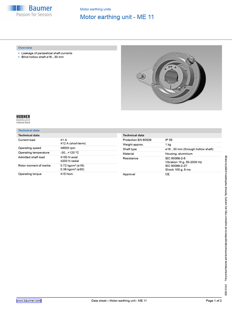 Baumer Motor-earthing-unit-ME-11 EN 20220322 DS | PDF