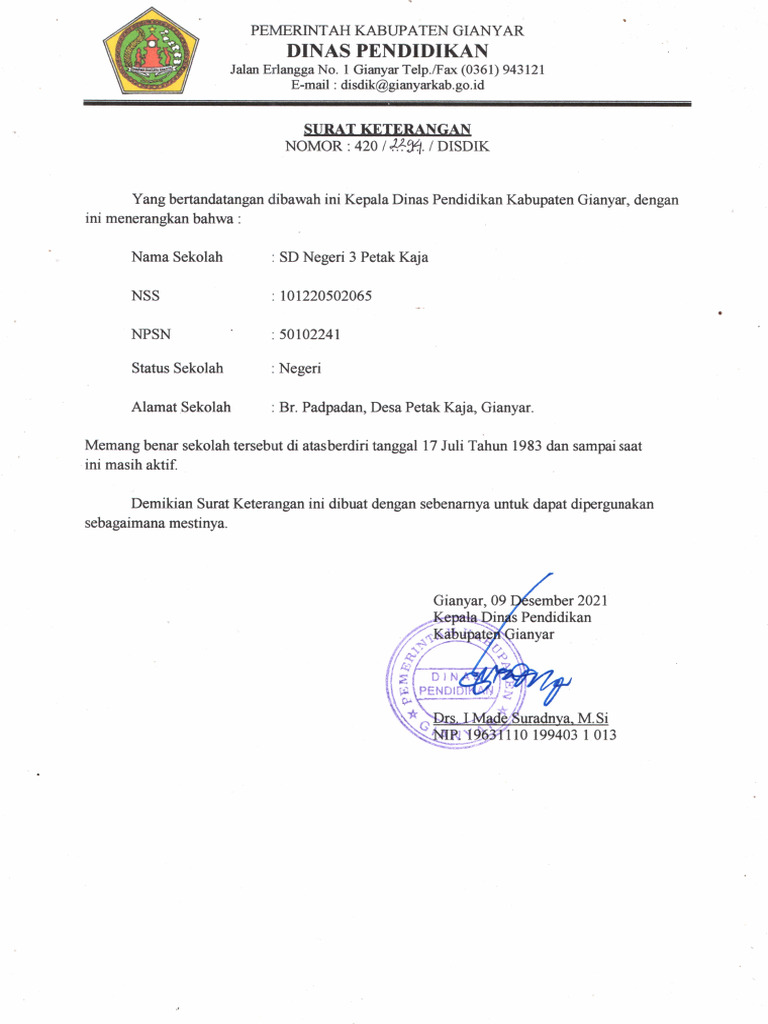 Surat Ijin Operasional Sekolah | PDF