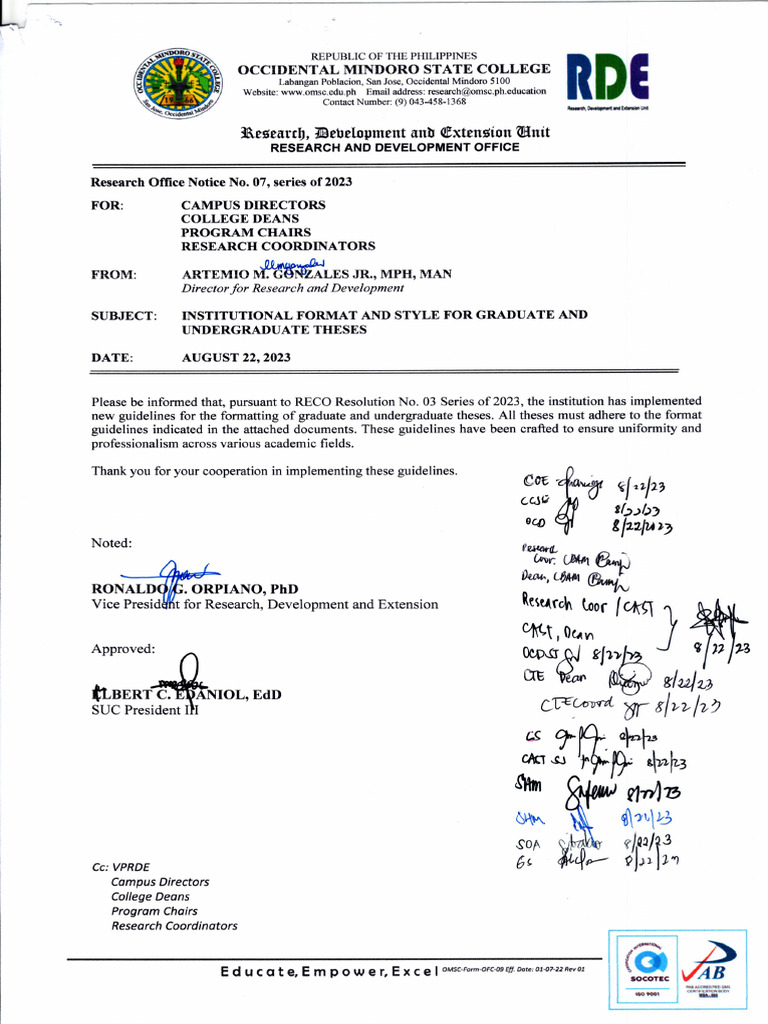 Res Notice 07 2023 Institutional Format and Style For Graduate and ...
