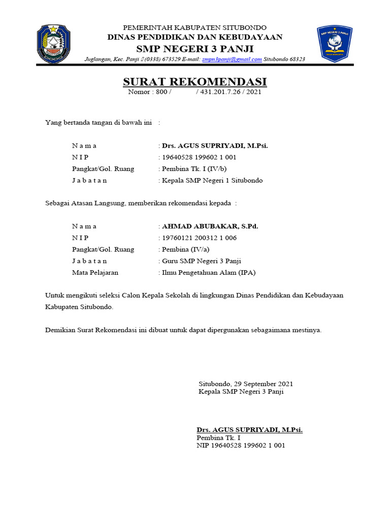 Surat Rekomendasi | PDF