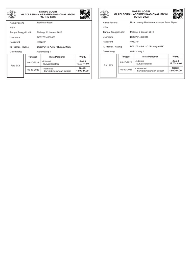 Desain Kartu Ujian Anbk | PDF
