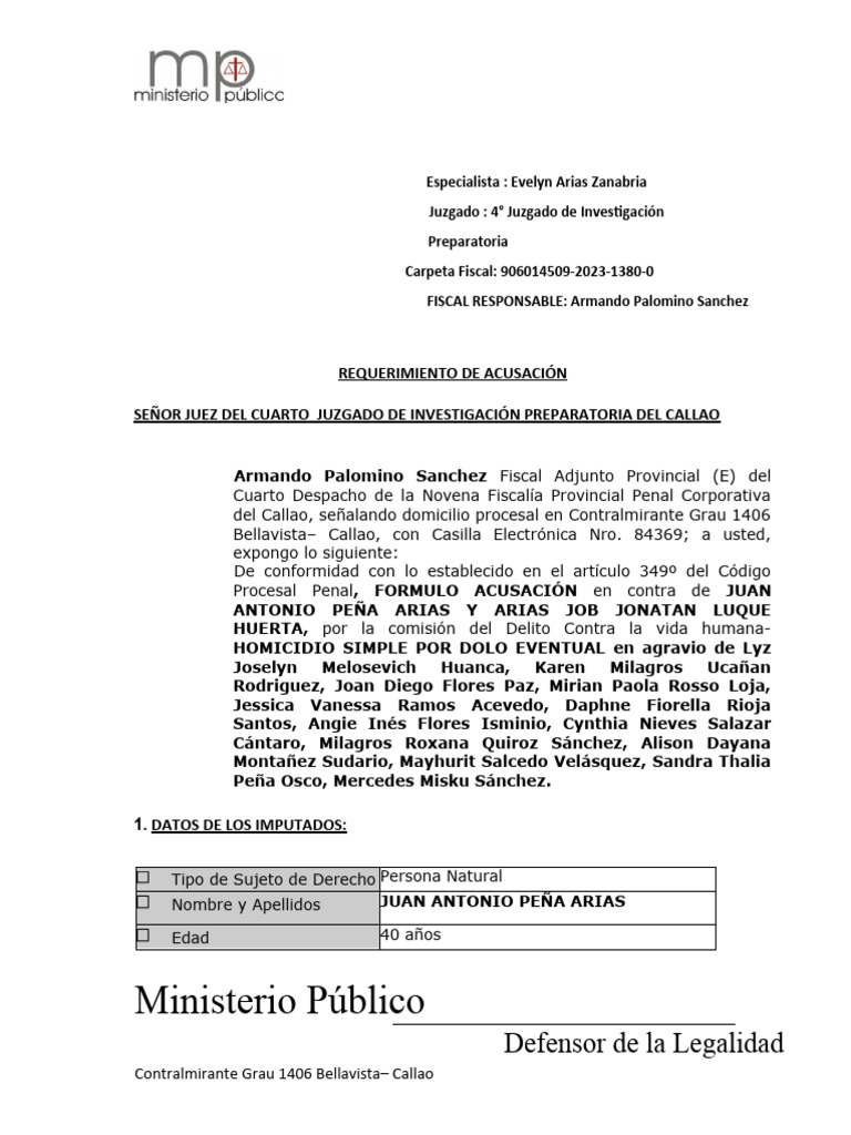 Modelo de Requerimiento de Acusación | PDF | Estatuto de limitaciones ...