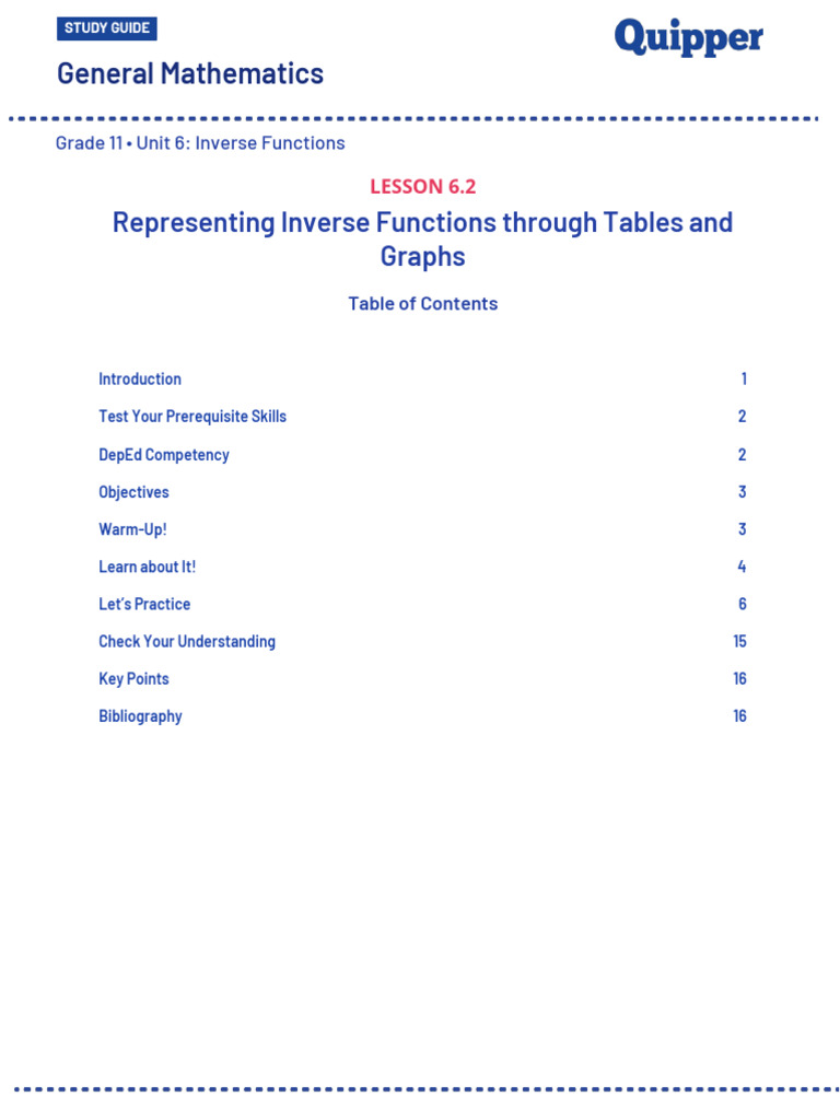 Representing Inverse Functions Through Tables And Graphs Pdf