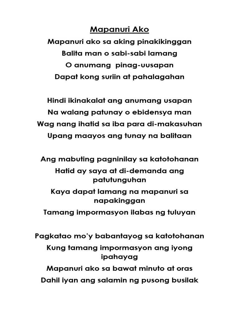 Mapanuri Ako ESP TULA | PDF