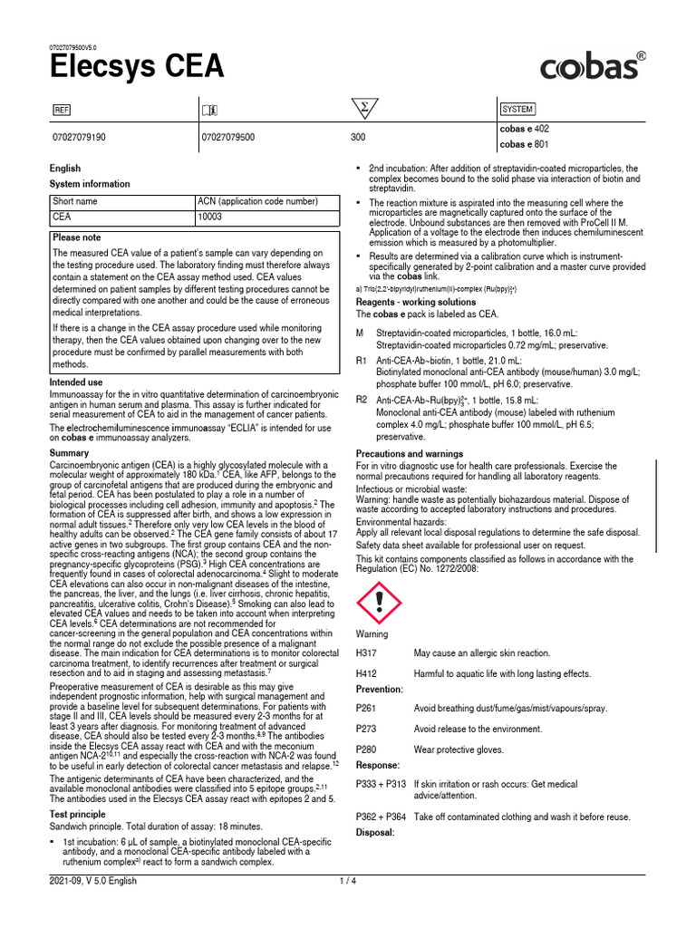 Insert - Elecsys CEA.07027079500.V5.En | Download Free PDF | Detection ...