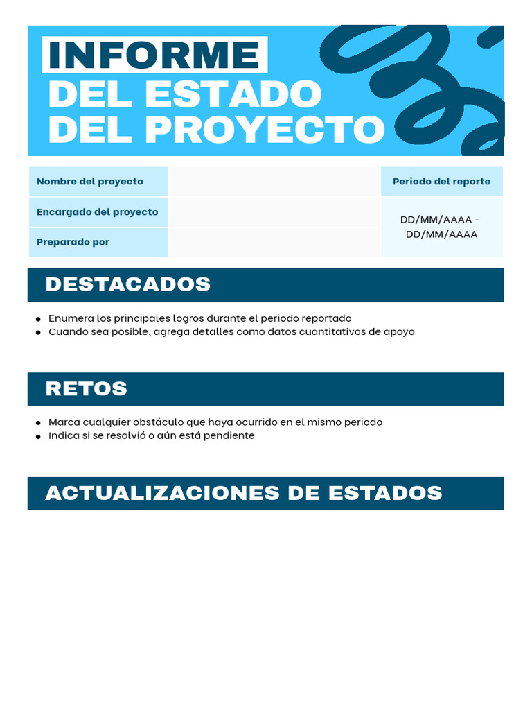 Reporte de Estado Del Proyecto Doc Profesional en Azul Oscuro Azul Claro Estilo Abstracto Alegre ...