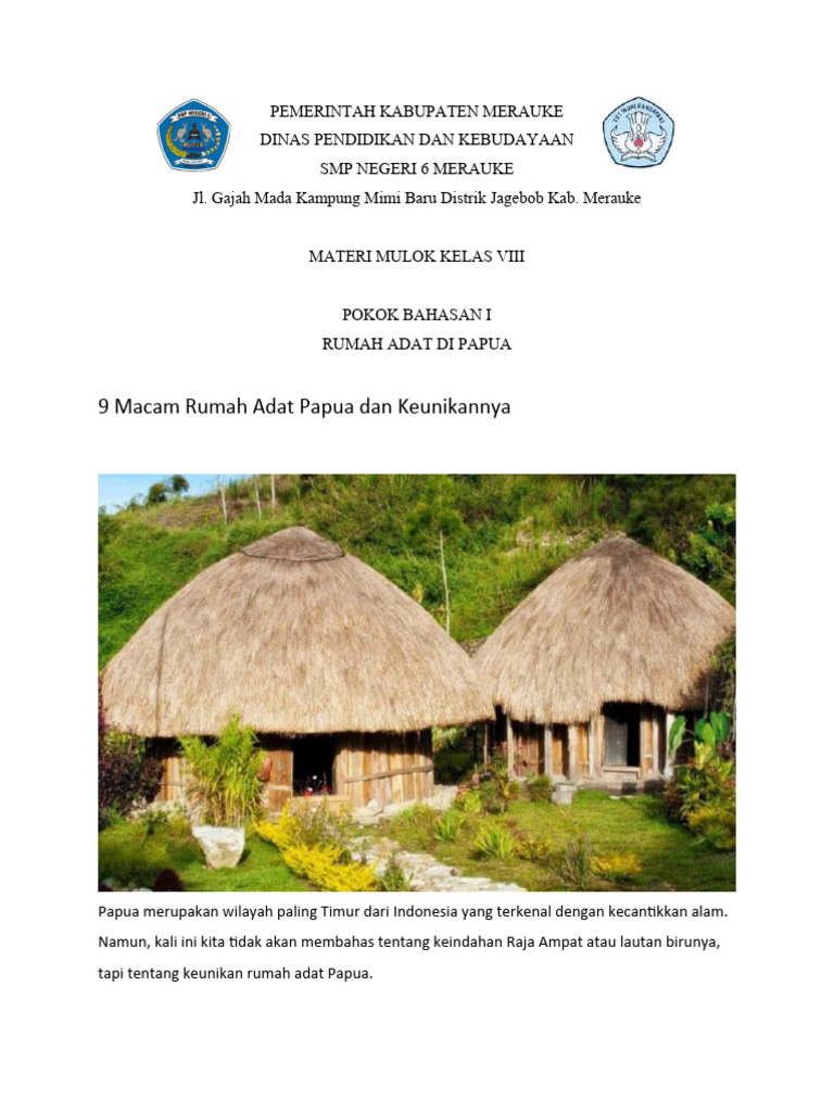 Rumah Adat Papua Kelas VIII | PDF | Kajian Bahasa Asing | Griya & Taman