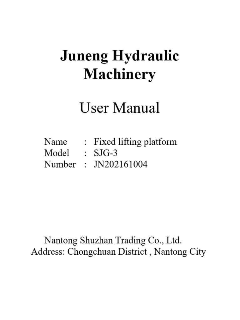 Hydraulic Lifting Platform Manual Book | PDF | Pump | Valve