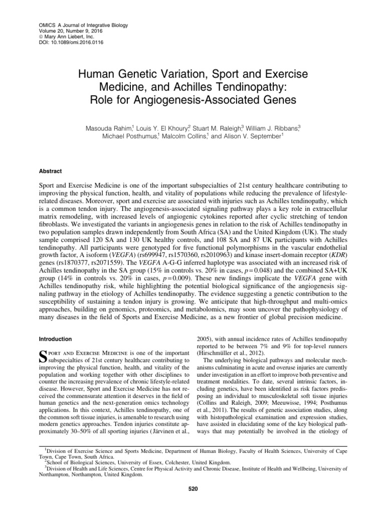 Human Genetic Variation, Sport and Exercise Medicine, and Achilles ...