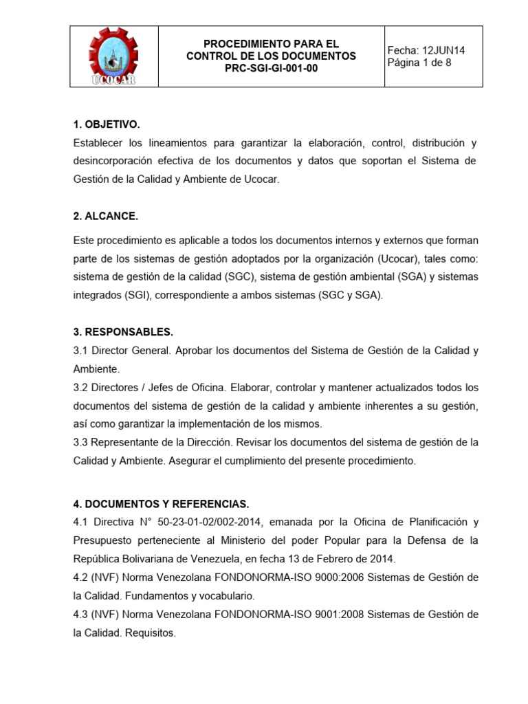 Procedimiento para El Control de Los Documentos | PDF | Sistema de ...