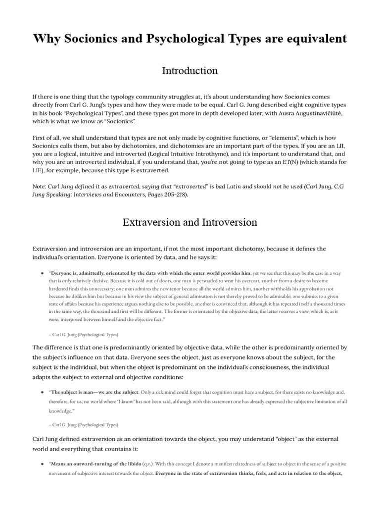 Socionics and Psychological Types | PDF | Extraversion And Introversion ...
