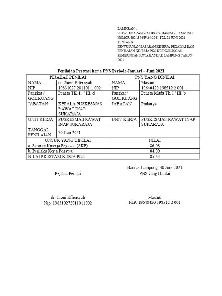 Blangko Penilaian Kinerja Mastuti | PDF