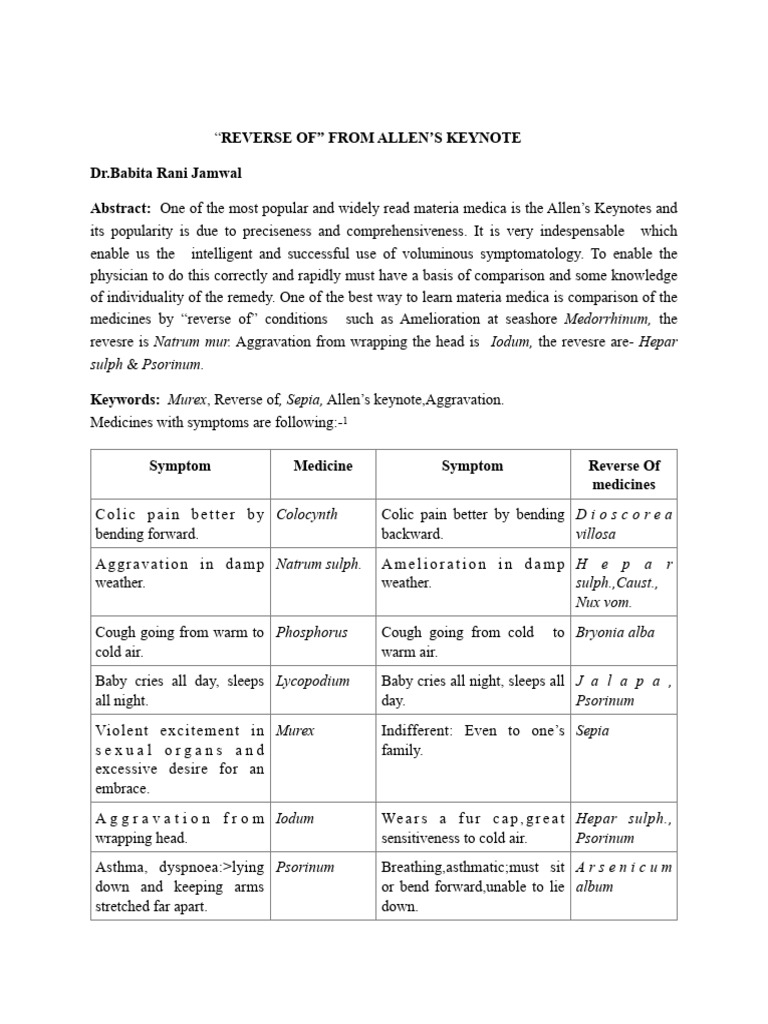 Reverse of Allen's Keynotes | PDF