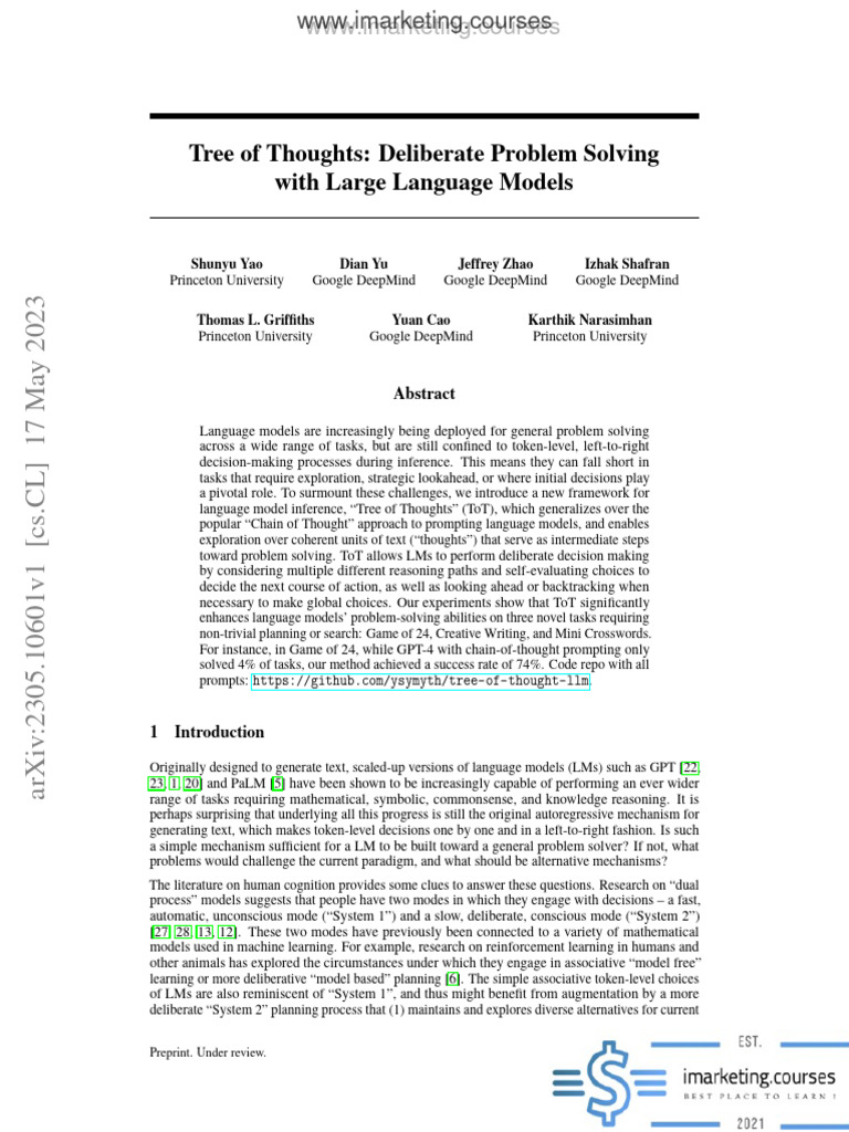 04-Tree of Thoughts White Papers | PDF | Thought | Decision Making