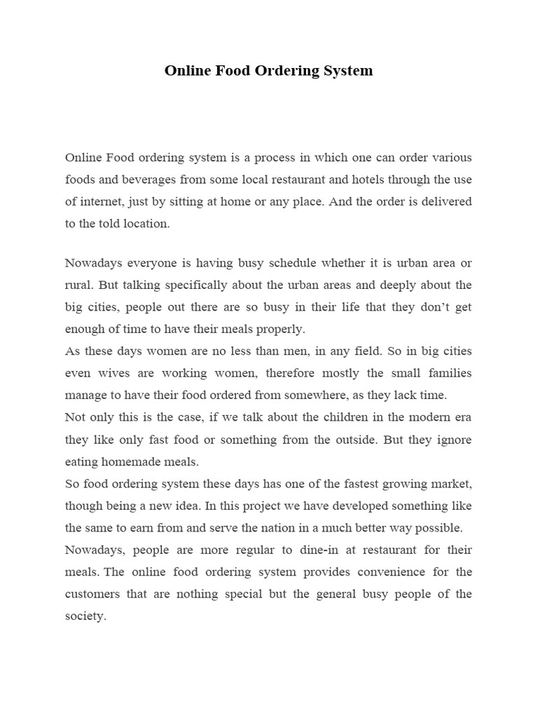 Online Food Ordering System Project Pdf Waiting Staff Databases