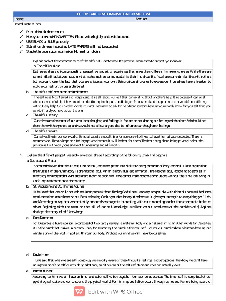 Ge 101 Take Home Exam 1 | PDF