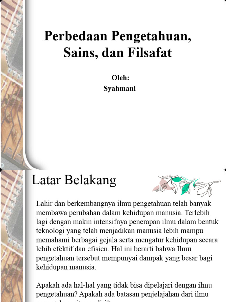Perbedaan Pengetahuan, Sains, Filsafat - by - Syahmani | PDF | Sains & Matematika