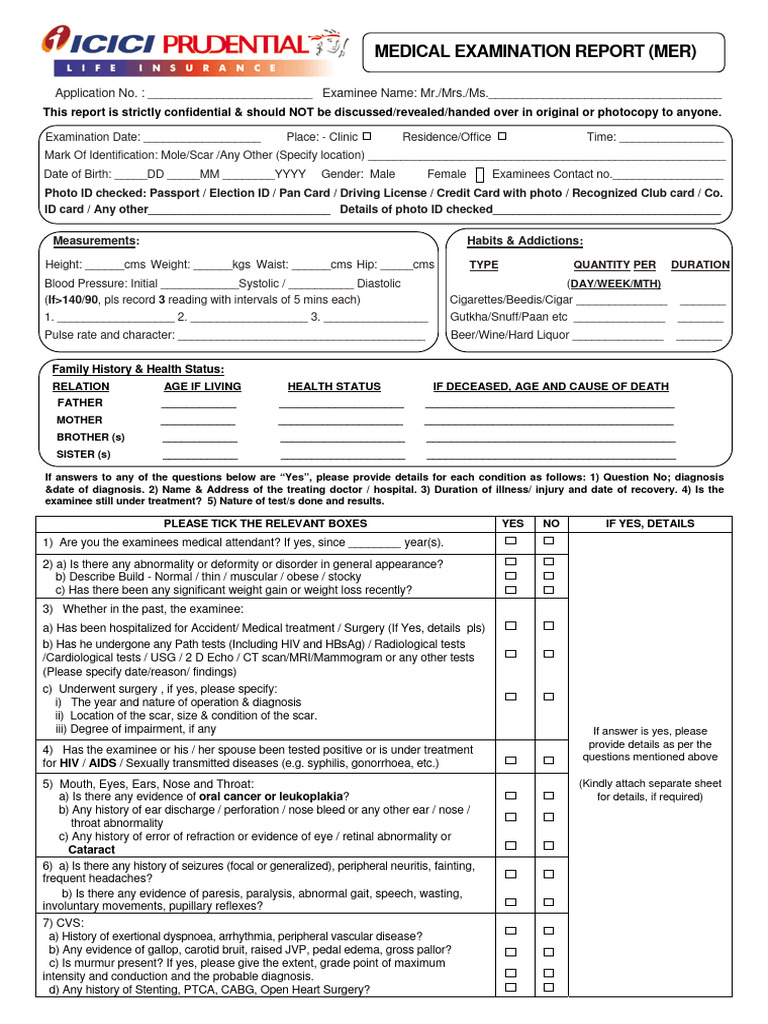 ICICI Prudential Medical Examination Report | PDF | Miscarriage ...