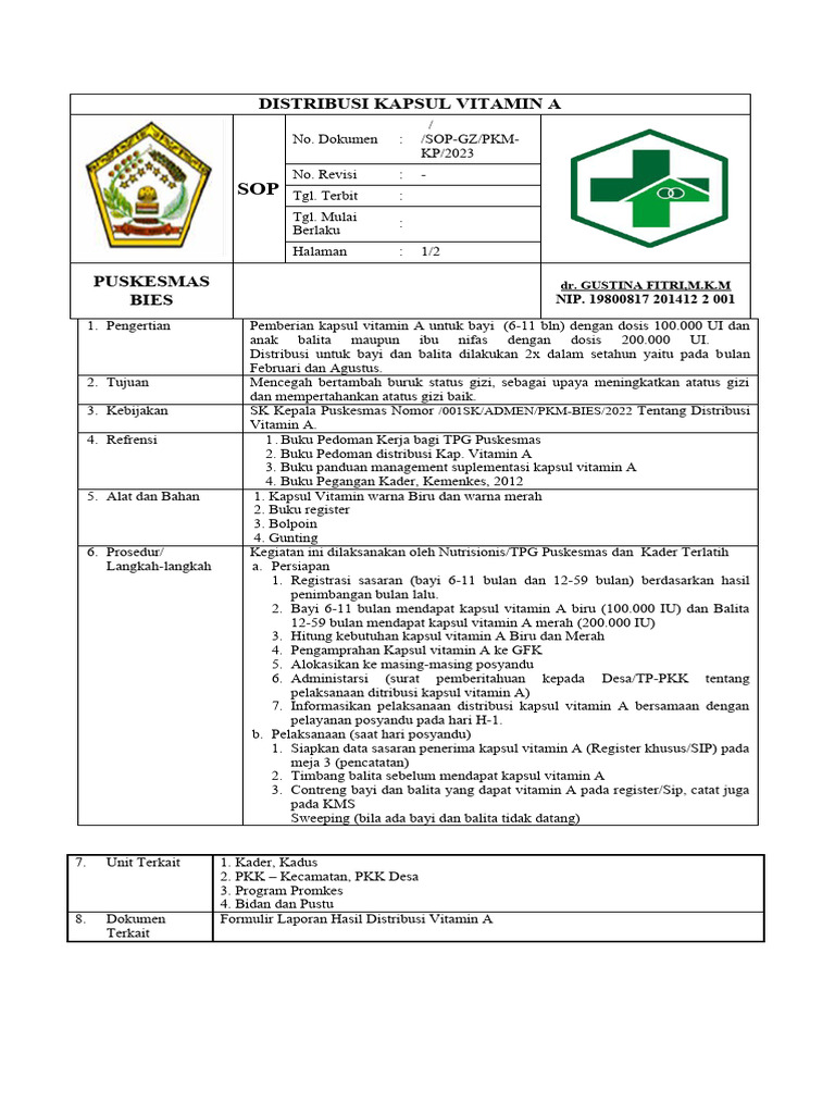 Sop Distribusi Vitamin A | PDF | Kesehatan Holistik