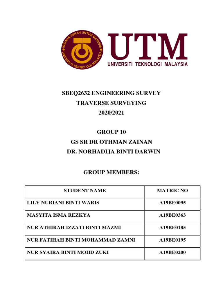 Sbeq2632 Group 10 Traverse Survey Report PDF | PDF | Surveying | Science