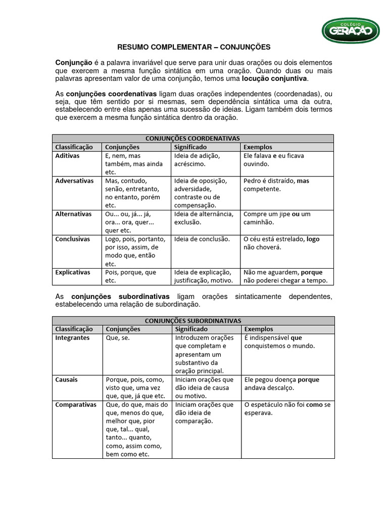 9ano Material Complementar Conjuncoes | PDF