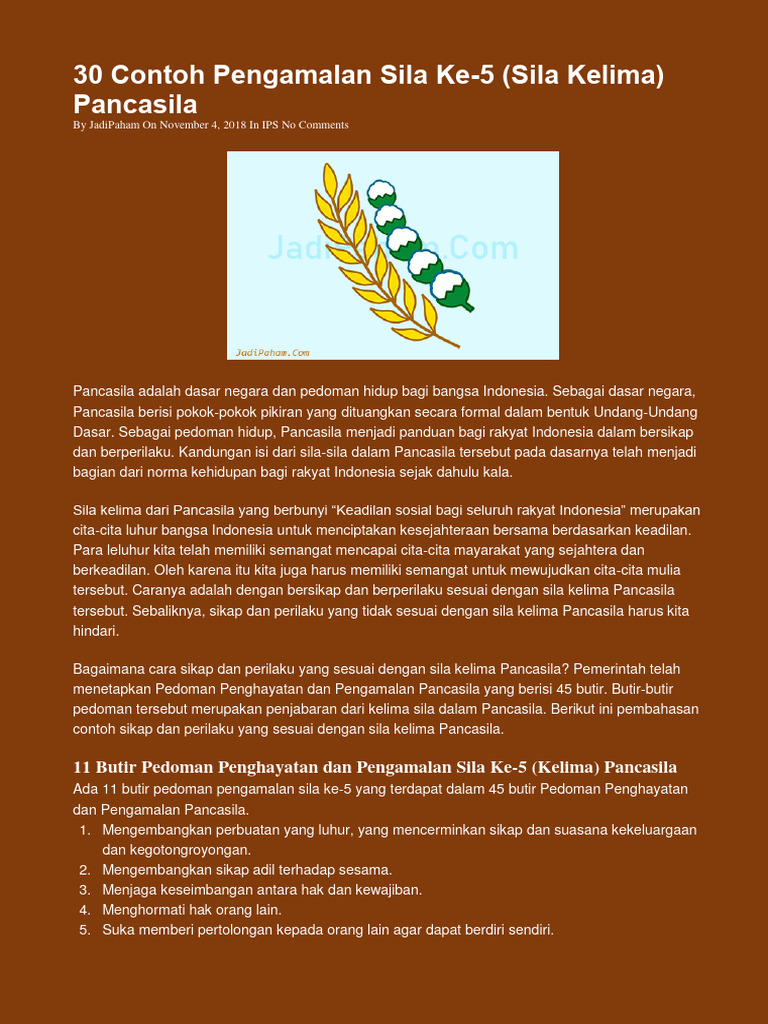 30 Contoh Pengamalan Sila Ke 5 | PDF | Karier & Perkembangan | Ilmu Sosial