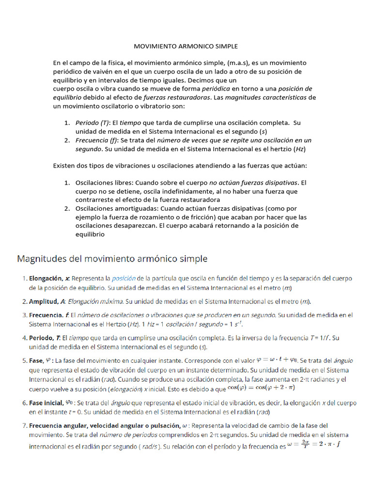 Movimiento Armonico Simple | PDF