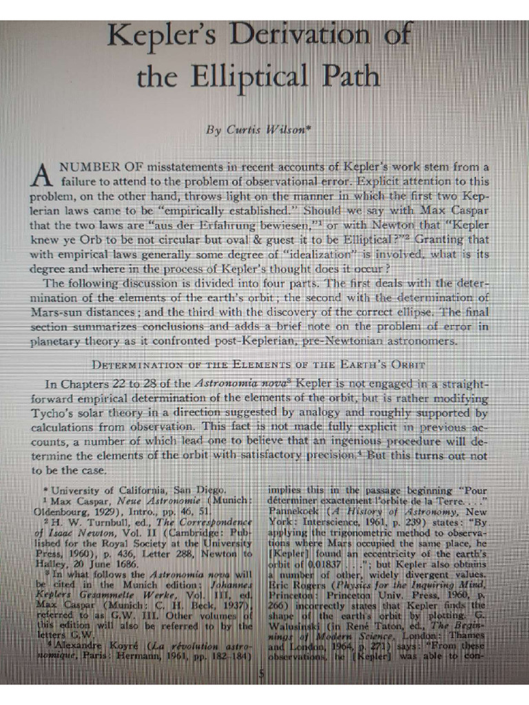 Kepler S Derivation of The Elliptical Path - C. A. Wilson | PDF