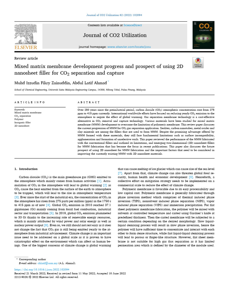 Mixed Matrix Membrane Development Progress and Prospect of Using 2D Nanosheet Filler For CO2 ...
