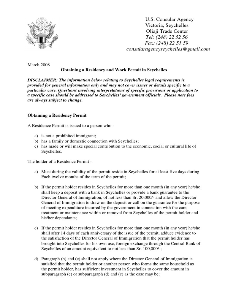 Obtaining Residency and Work Permit in Seychelles | PDF | Immigration ...