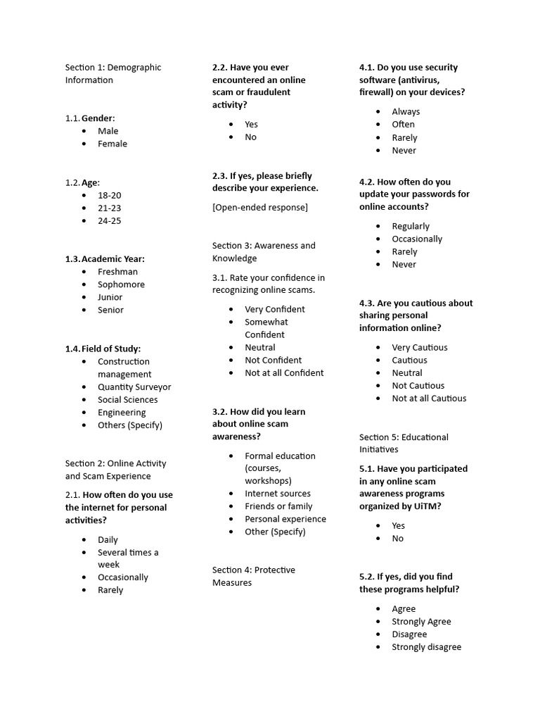 Questionnaire For Scam Among Student | PDF | Social Media | Popular ...