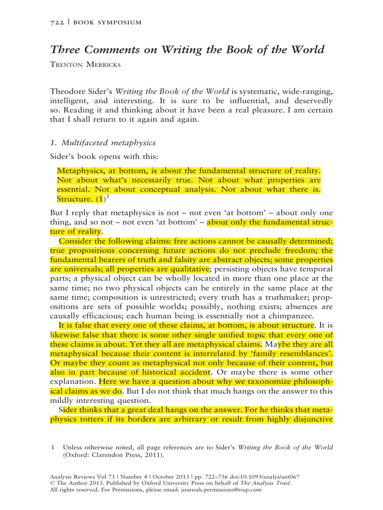 Three Comments On Writing The Book of The World | PDF | Truth | Modal Logic