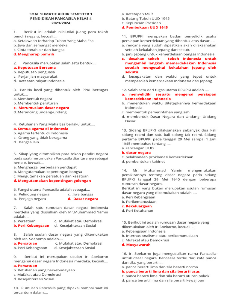SOAL SAS Pend. Pancasila Kelas 4 | PDF