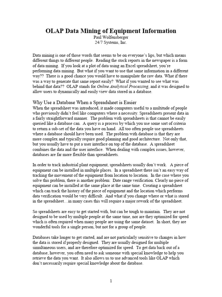 OLAP Data Mining for Equipment Analysis | PDF | Computers