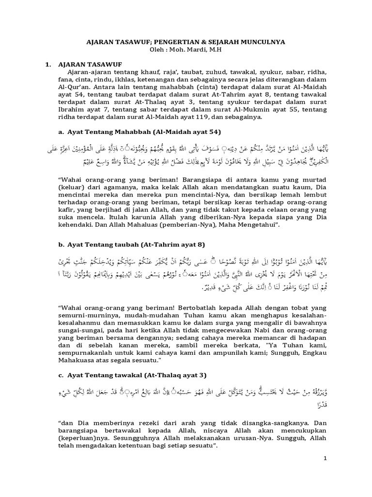 Ajaran Tasawuf Pengertian Dan Sejarah Munculnya Pdf