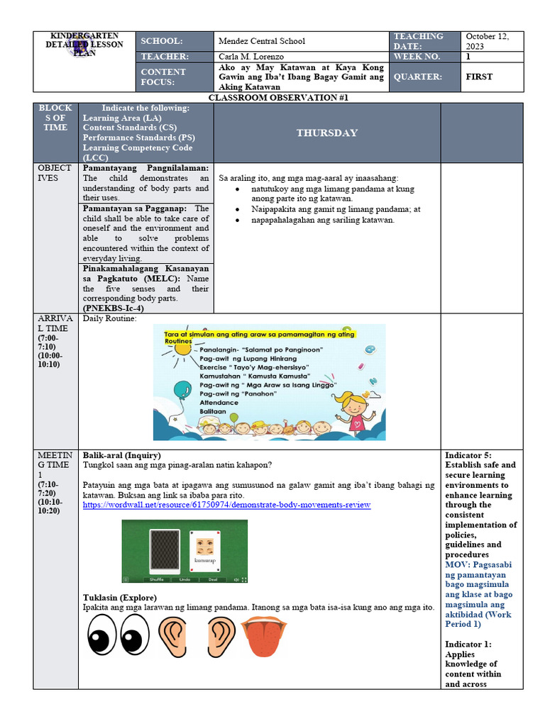 Kinder DLP q1 Week 7 Day 4 | PDF