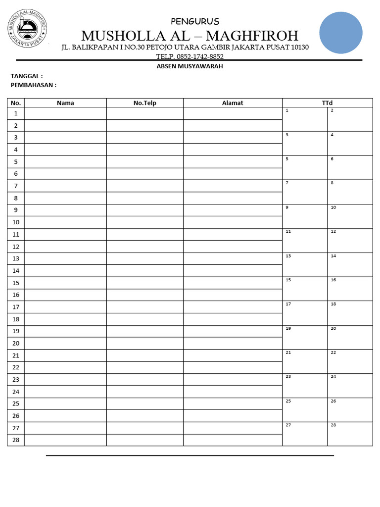 Absen Rapat Musholla | PDF