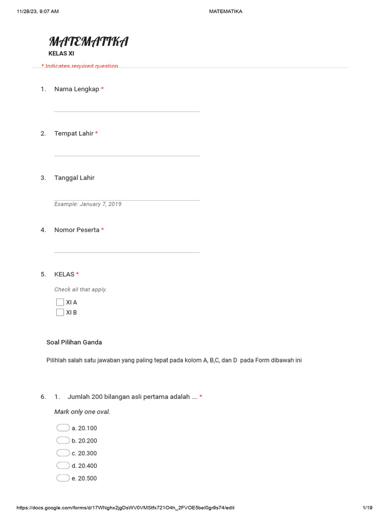Matematika - Google Forms XI | PDF