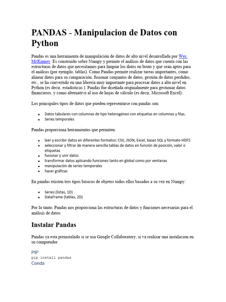 Pandas | PDF | Microsoft Excel | Python (lenguaje de programación)