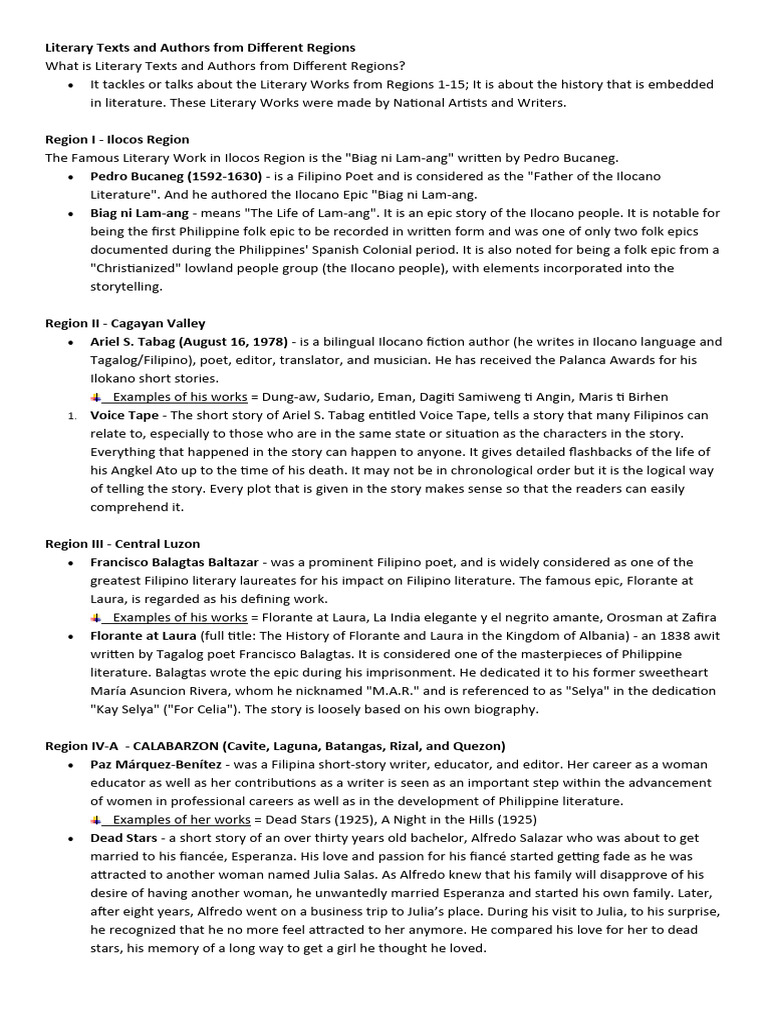 Literary Texts and Authors From Different Regions | Download Free PDF ...
