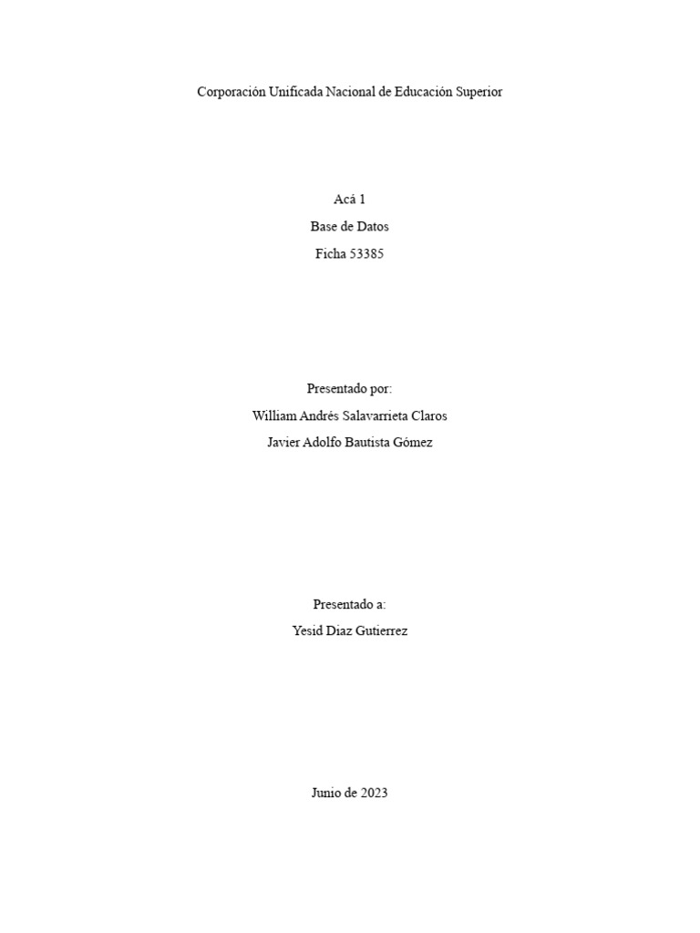 Aca 1 Base de Datos | PDF | Bases de datos | Información