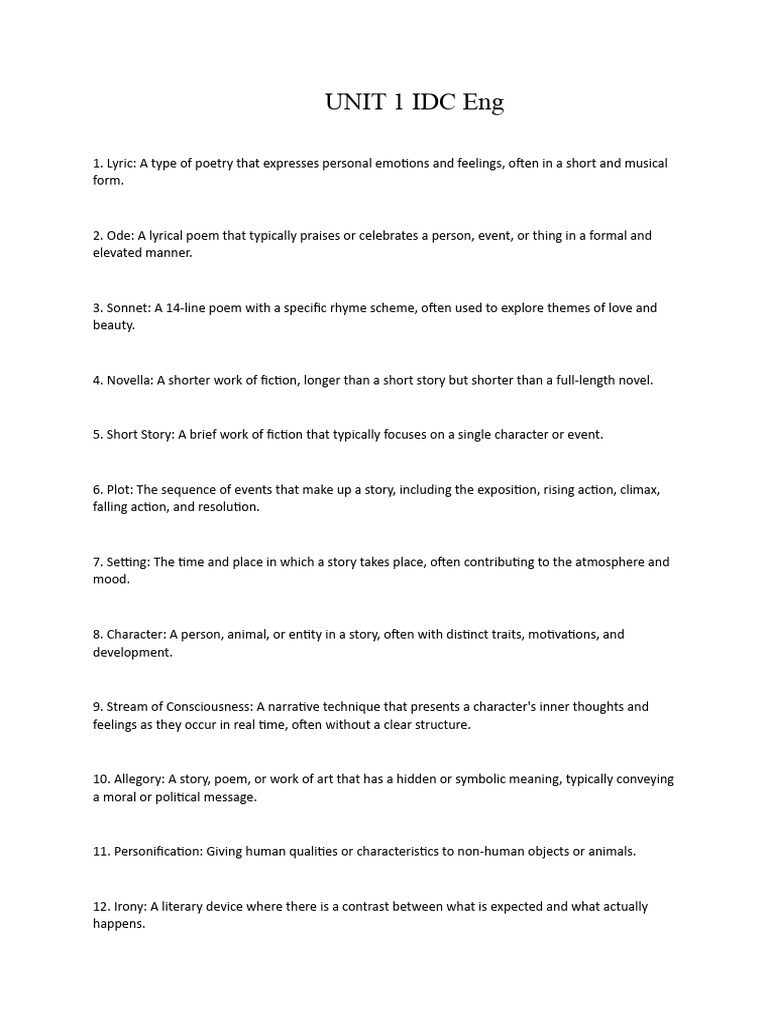 UNIT 1 IDC Eng | PDF | Poetry | Writing