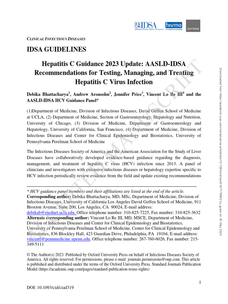 Hepatitis C Guidelines - IDSA (2023) | PDF | Hepatitis C | Kidney ...