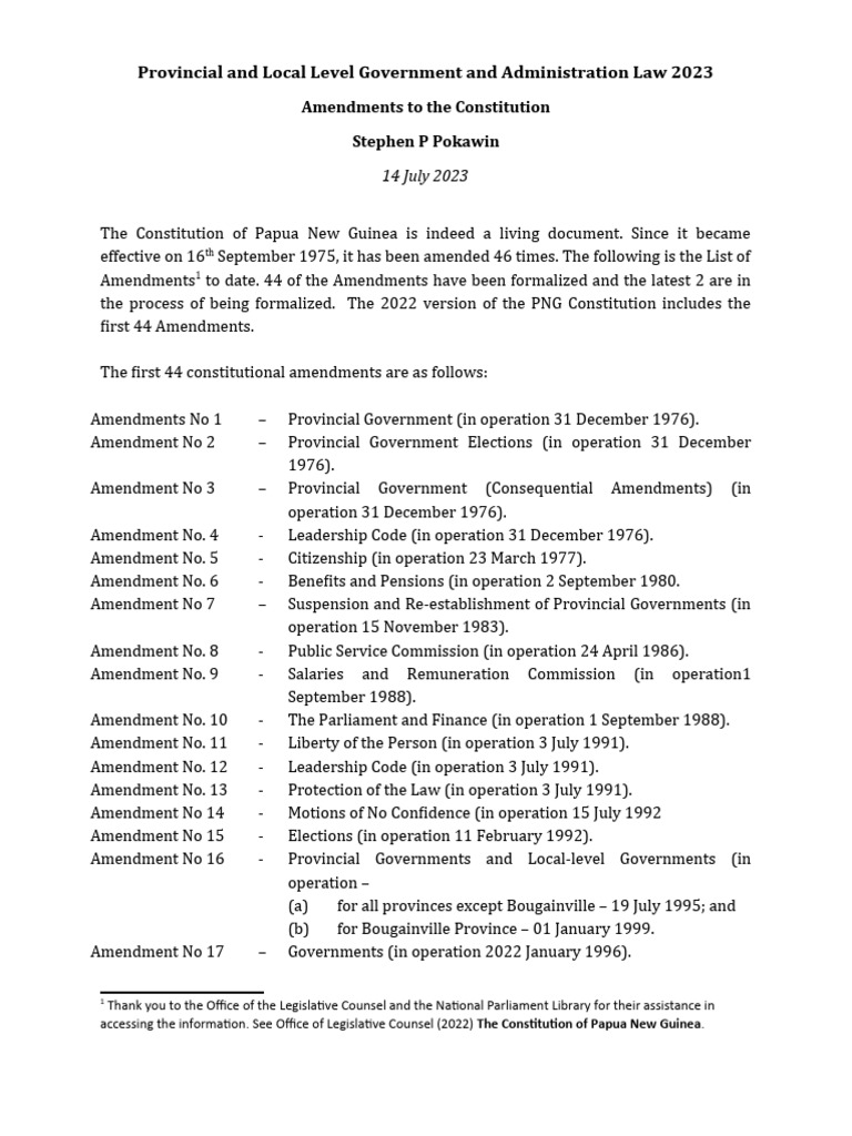 PLLGA Law - 2023 - Amendments to the PNG Constitution | PDF | Papua New ...