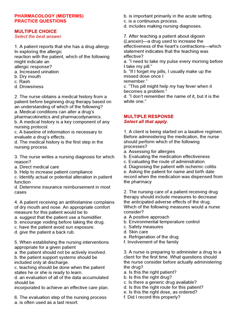 Pharmacology Midterm Practice Questions | PDF | Infection | Antimicrobial Resistance