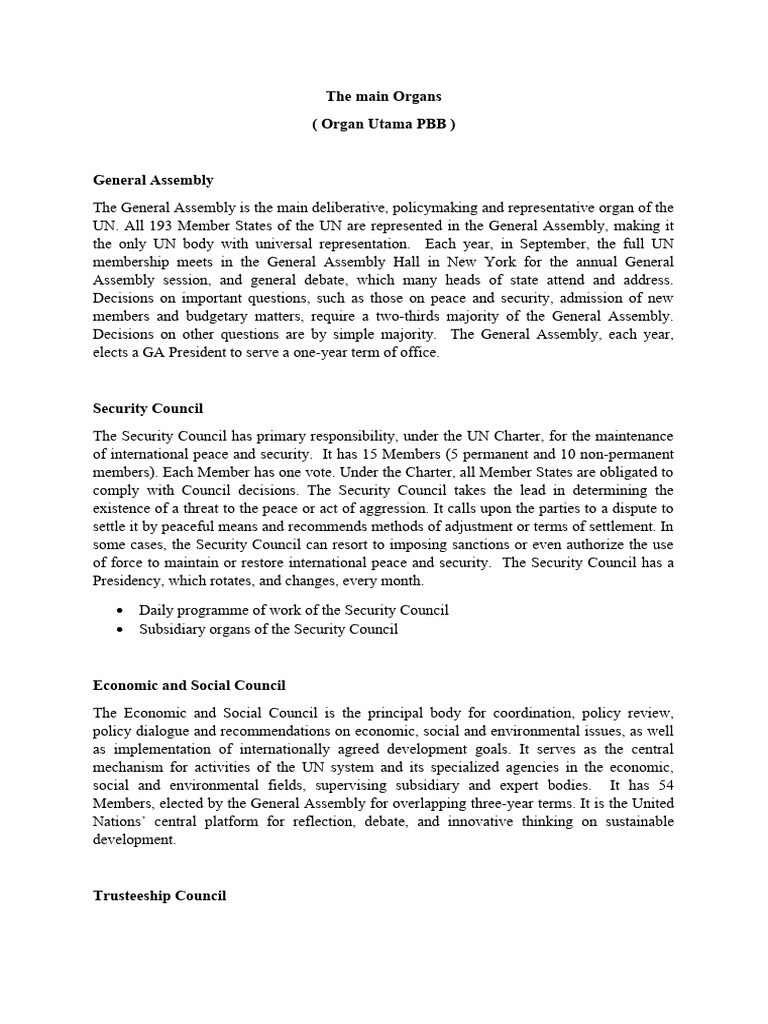 The Main Organs | PDF | United Nations General Assembly | United ...