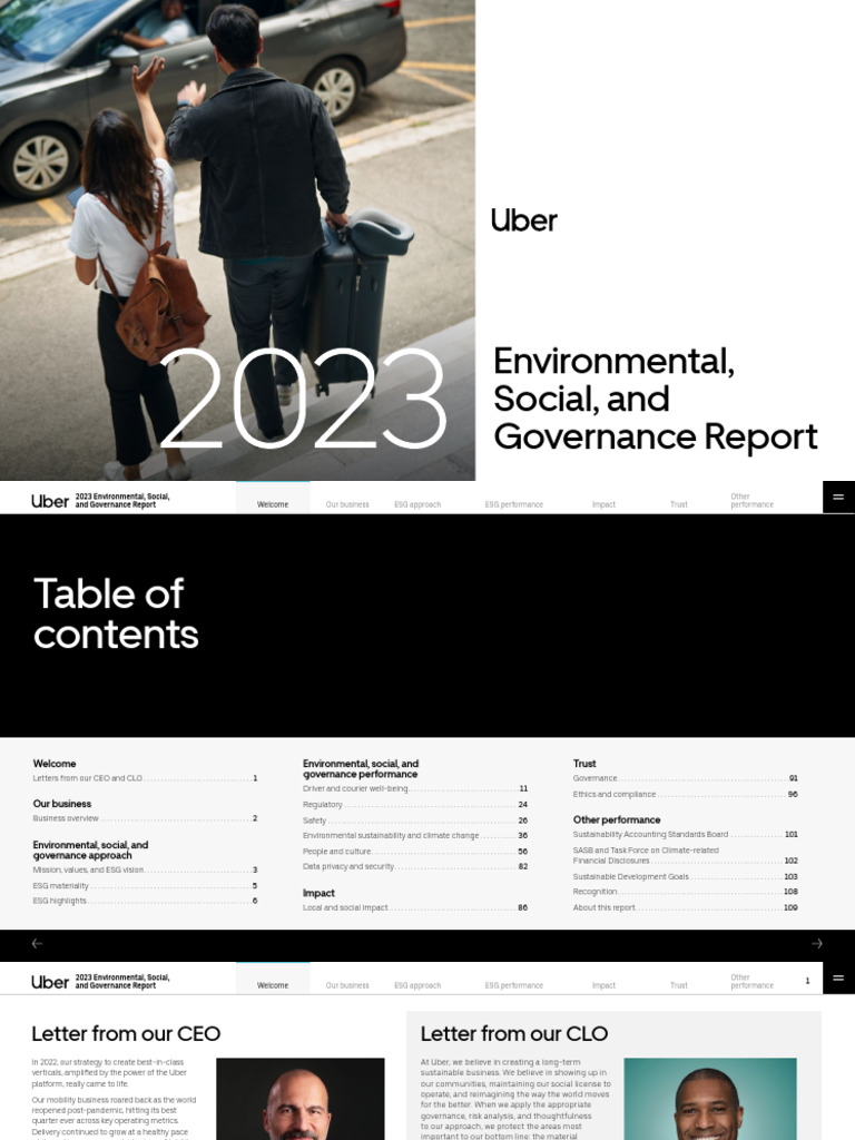 Uber 2023 Environmental Social and Governance Report | PDF | Governance ...